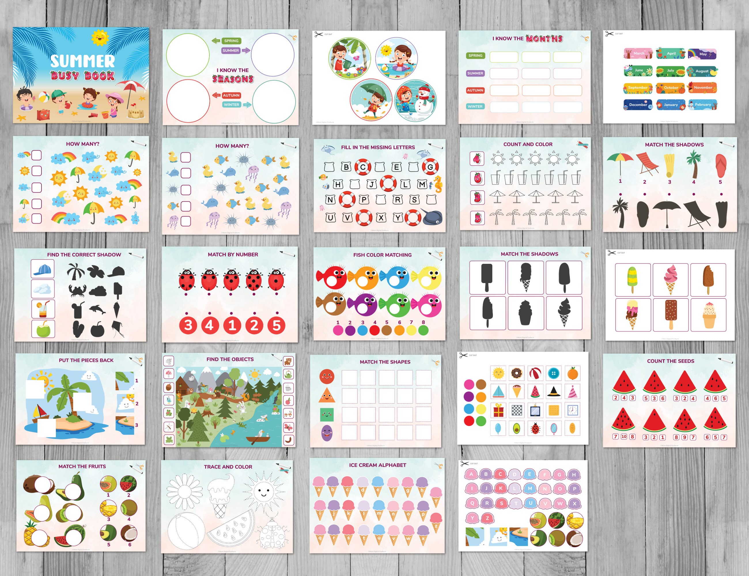 Summer Busy Book Printable, Activity Book, Learning Binder, Preschool ...