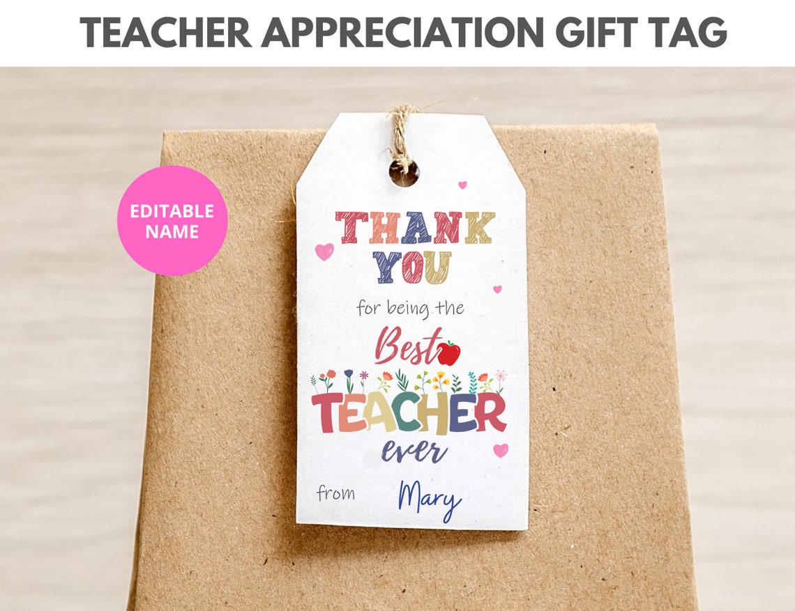 Teacher Appreciation Gift Tag, Editable Gift Tag, Editable Pdf - Etsy