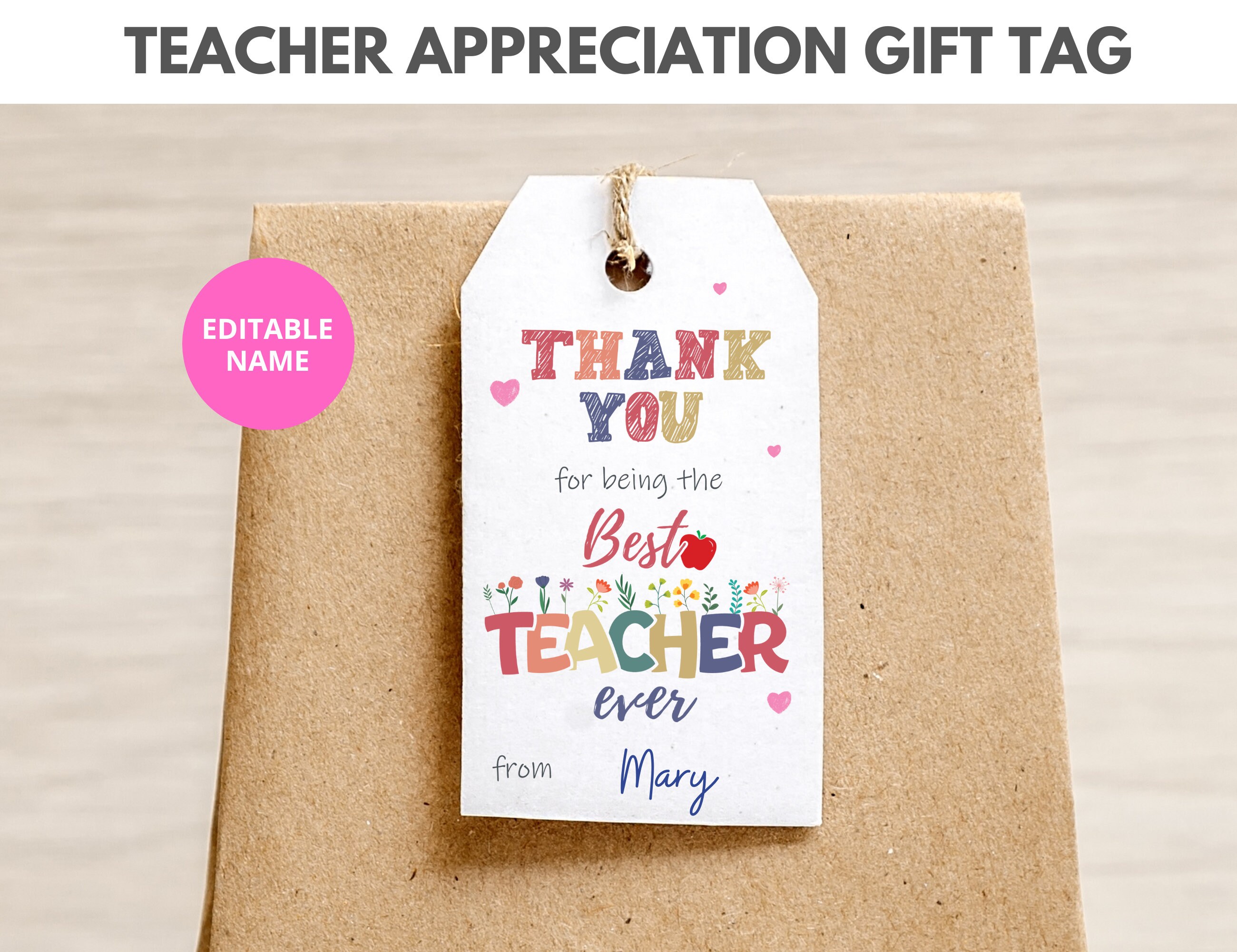 Teacher Appreciation Gift Tag, Editable Gift Tag, Editable Pdf - Etsy