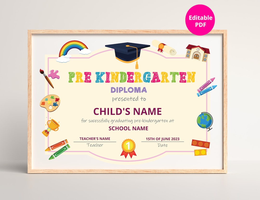 Pre-kindergarten Diploma, Pre- Kindergarten Graduation, Editable Pdf - Etsy