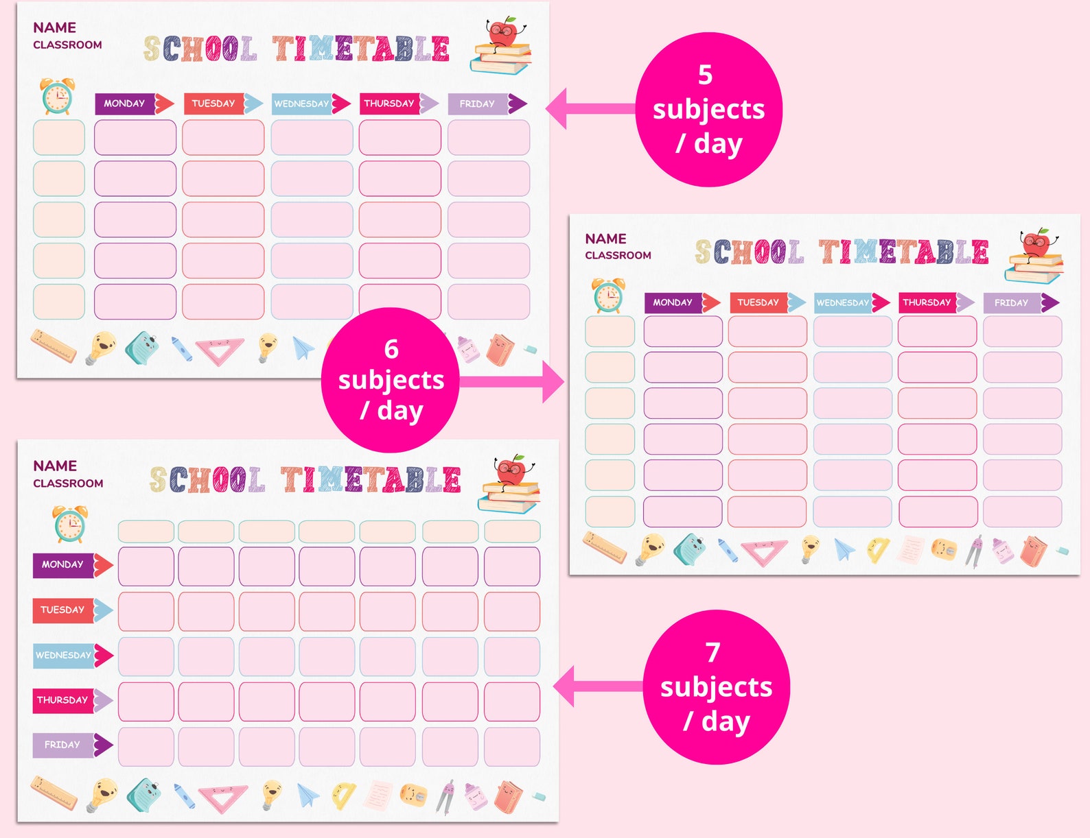 School Timetable| Editable Pdf - Etsy