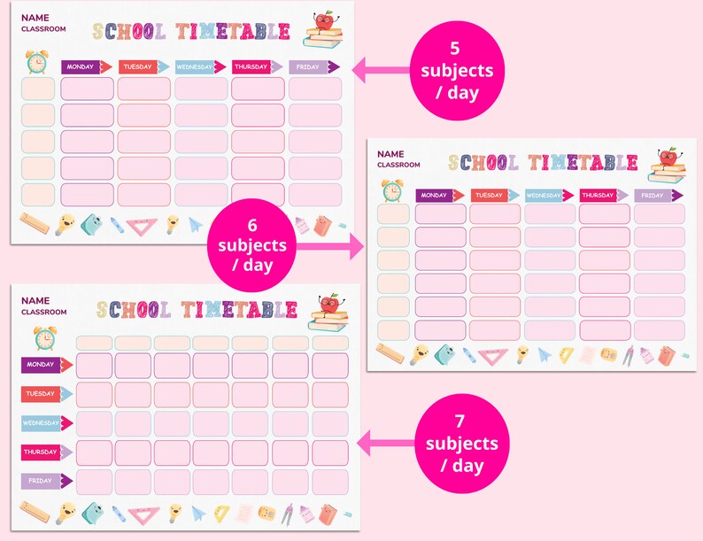 School Timetable| Editable Pdf - Etsy