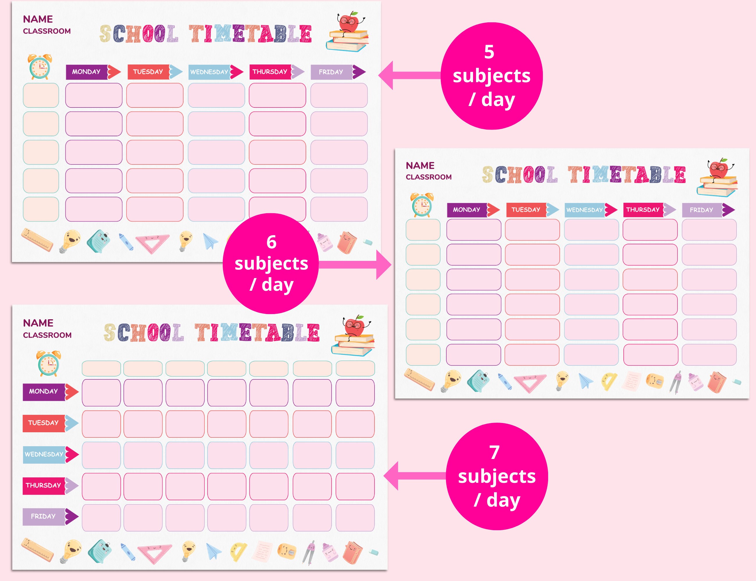 School Timetable| Editable Pdf - Etsy