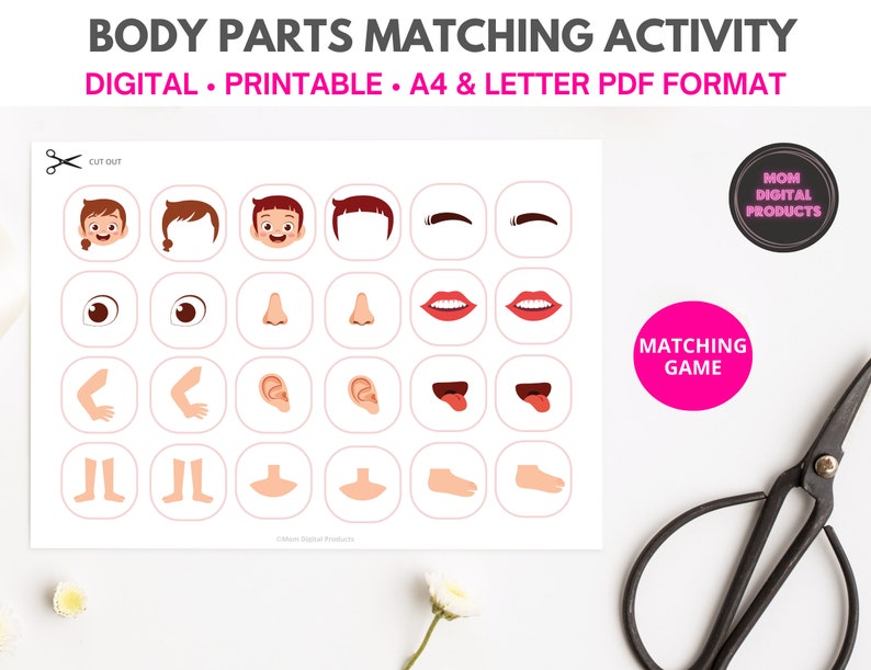 Body Parts Matching Activity, Toddler Busy Book Printable - Etsy