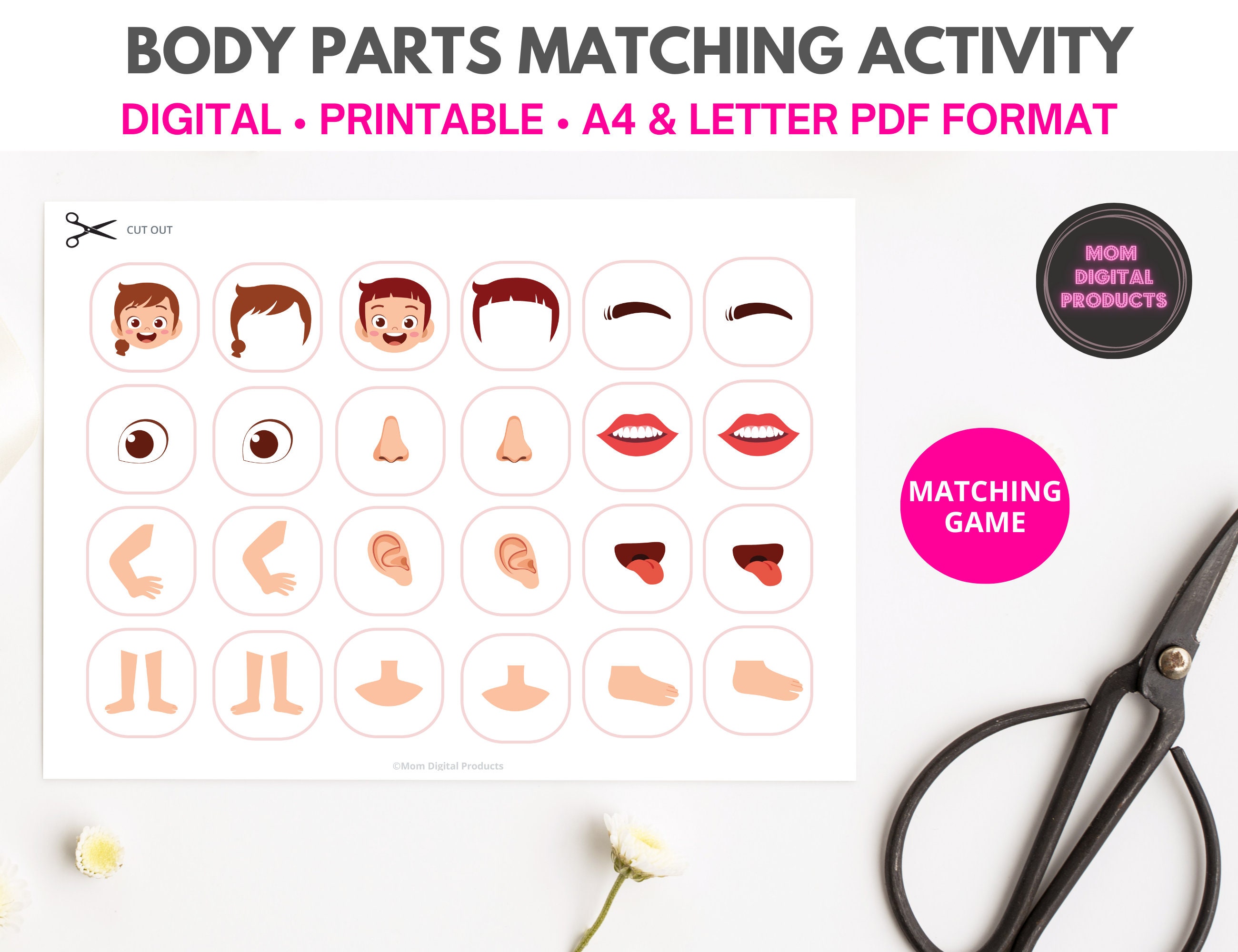 Body Parts Matching Activity, Toddler Busy Book Printable - Etsy