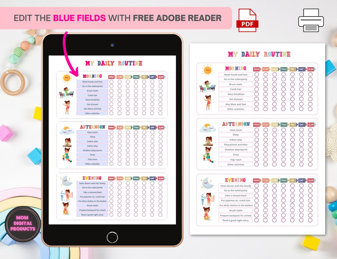 Printable Daily Routine for Kids Editable Pdf - Etsy