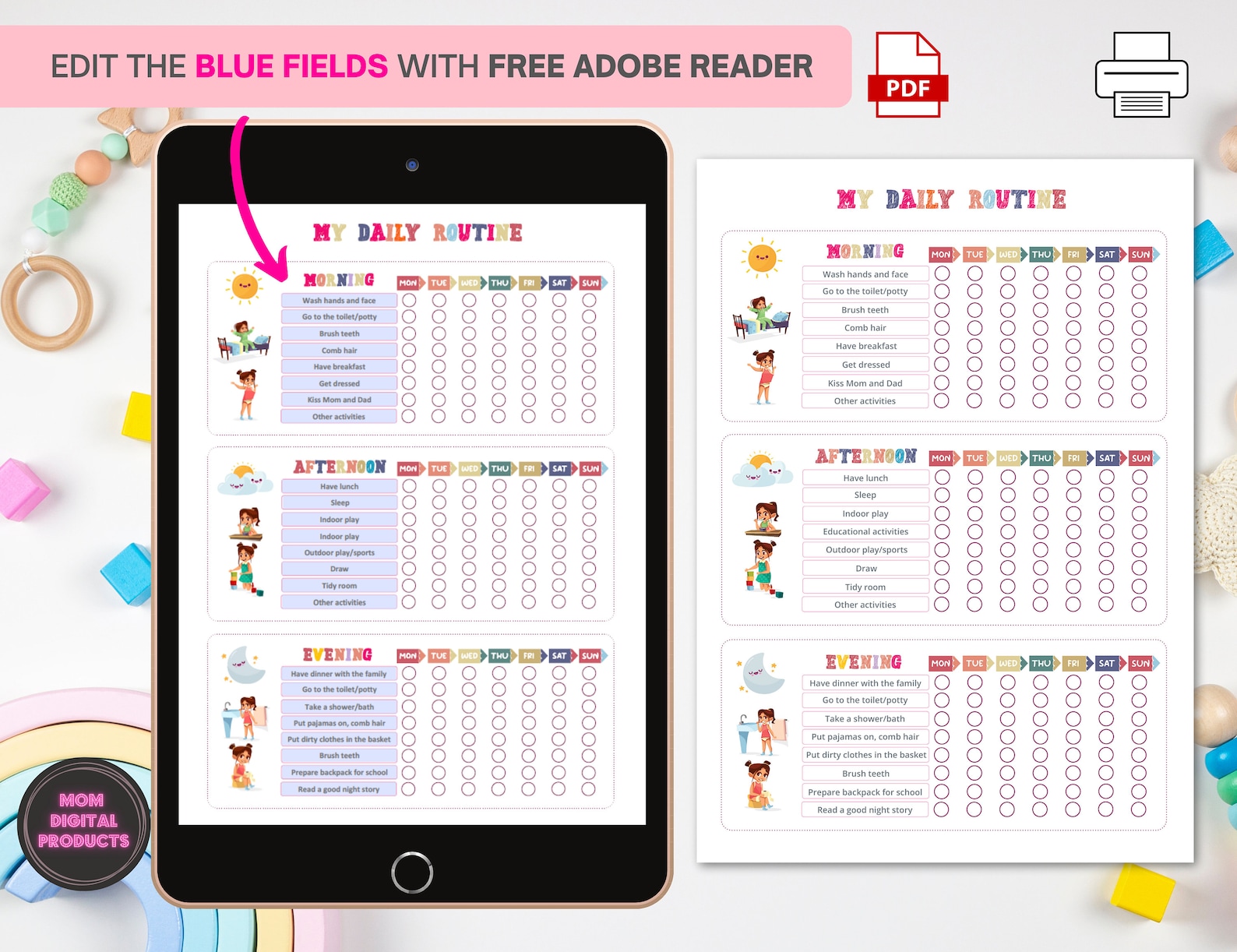 Printable Daily Routine for Kids Editable Pdf - Etsy