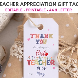 Teacher Appreciation Gift Tag, Editable Gift Tag, Editable Pdf - Etsy