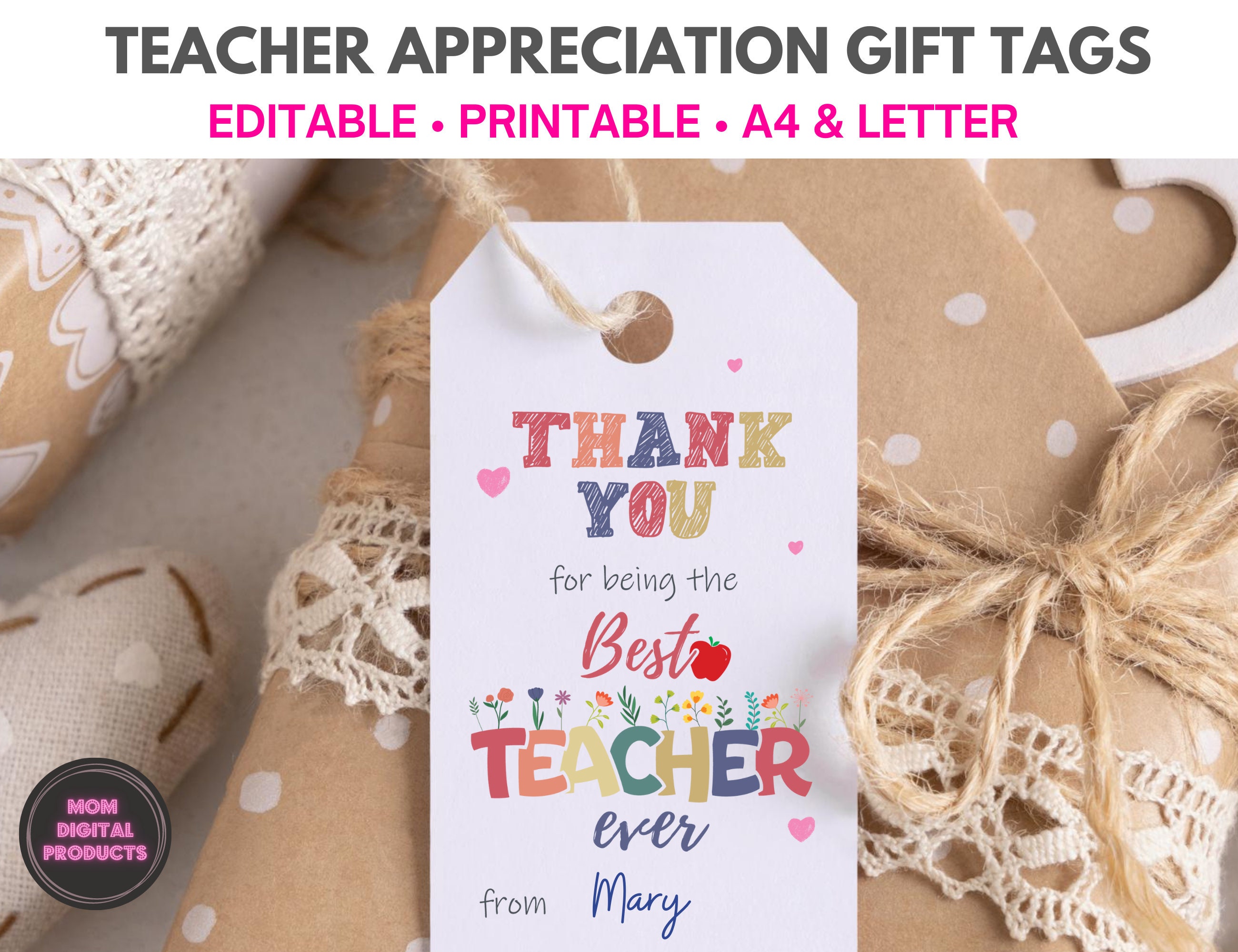 Teacher Appreciation Gift Tag, Editable Gift Tag, Editable Pdf - Etsy
