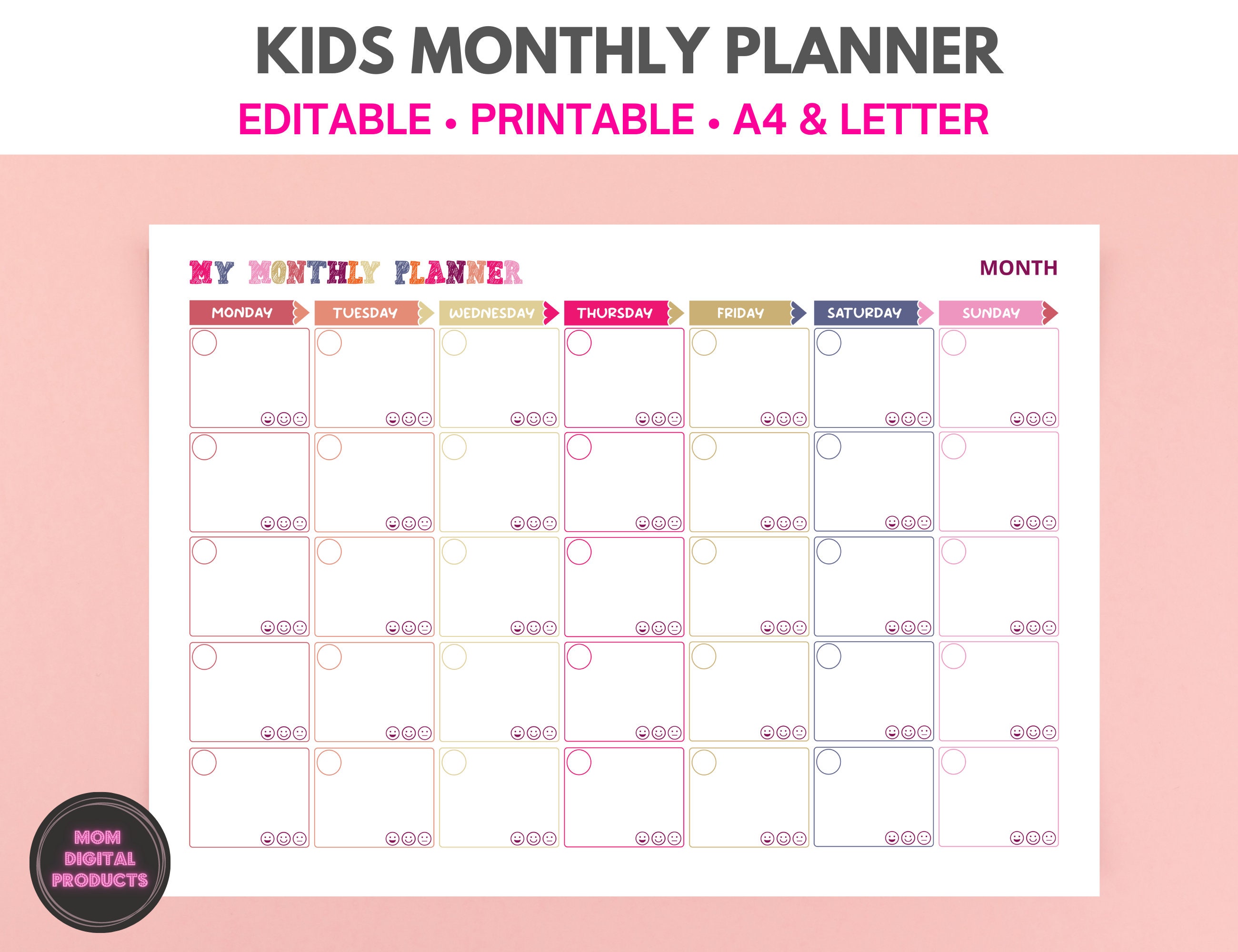 Kids Monthly Planner, Printable Planner, Editable Pdf - Etsy