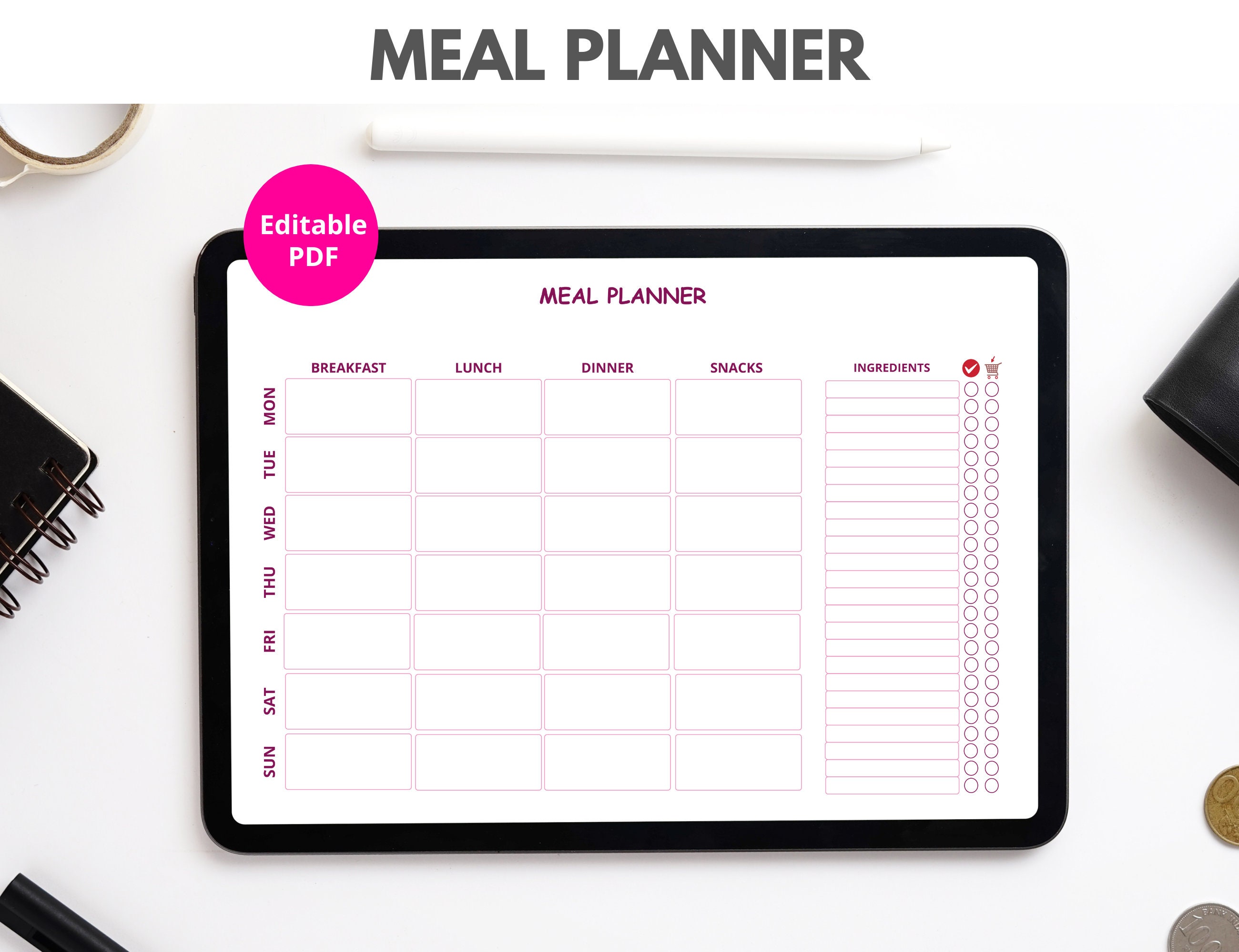 Printable Meal Planner | Editable Pdf - Etsy