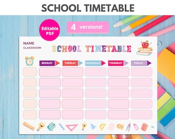 Editable School Timetable for Kids Cloud Theme Printable School ...