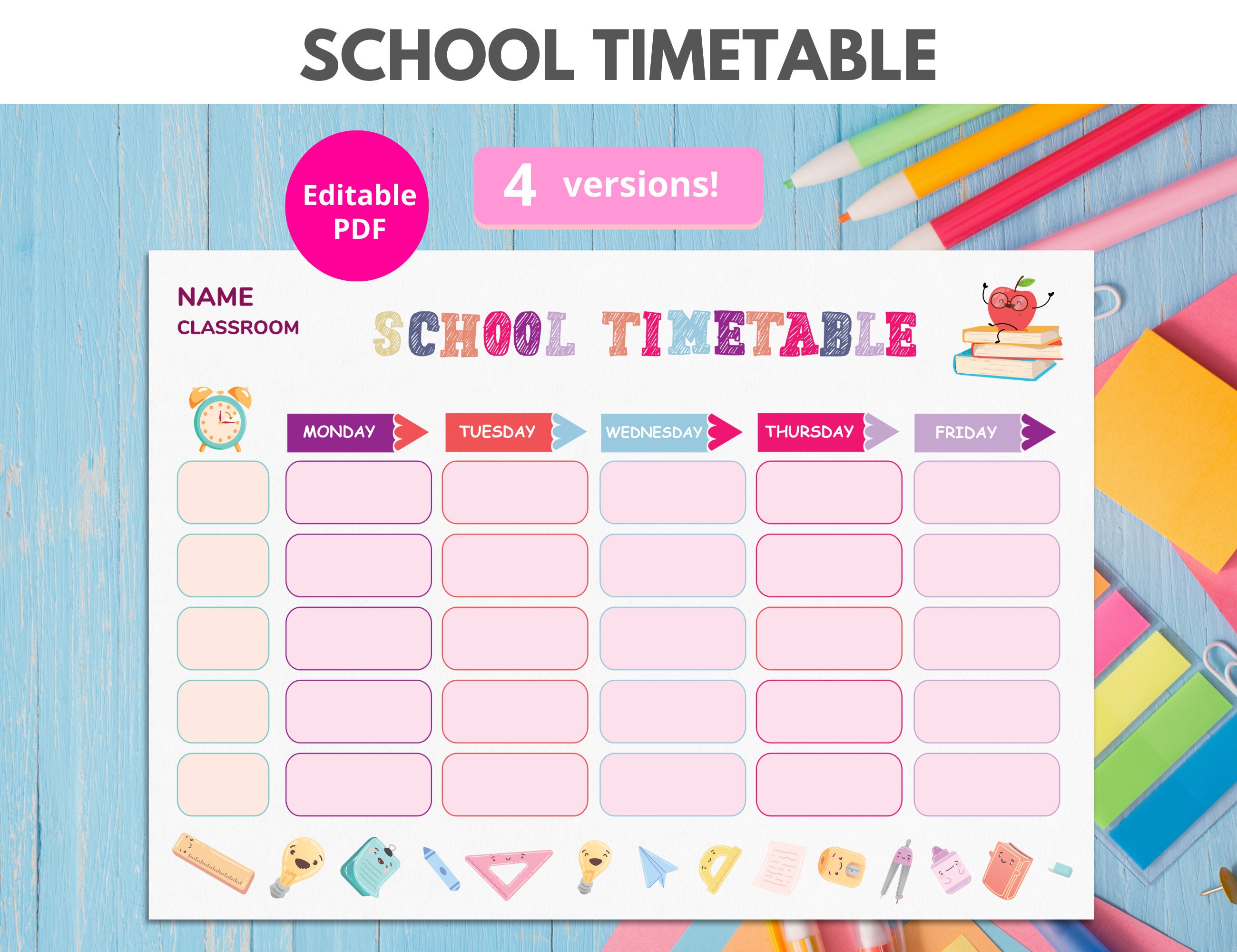 School Timetable| Editable Pdf - Etsy