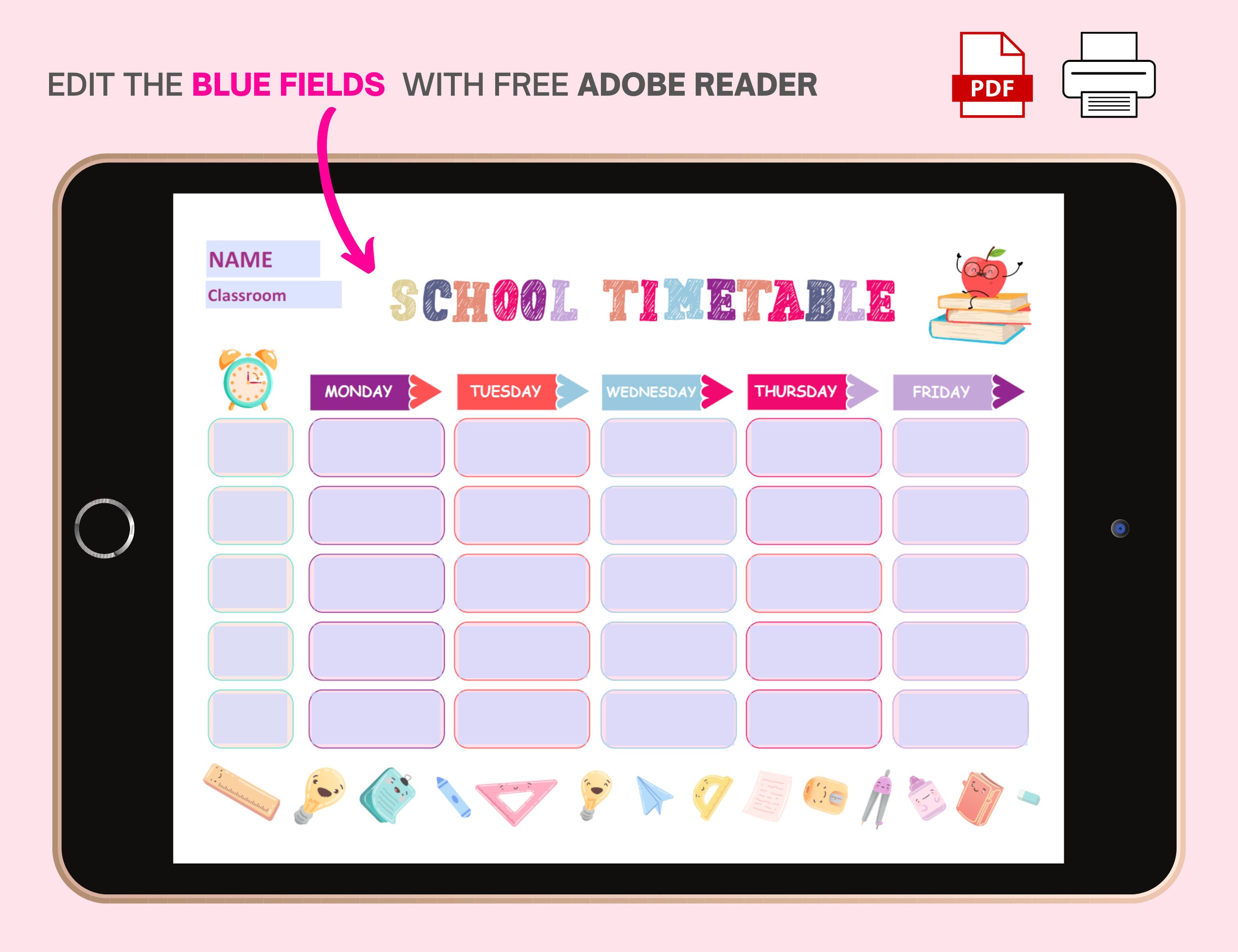 School Timetable Editable Pdf - Etsy