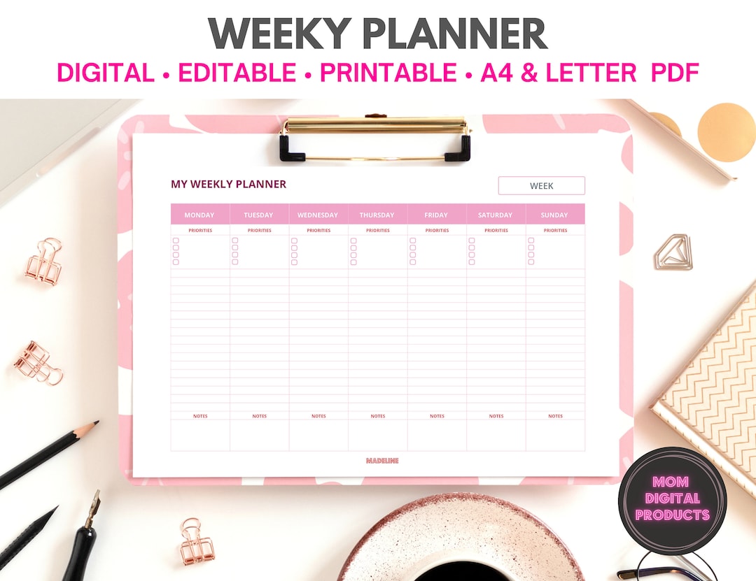 Printable Weekly Planner Editable Pdf - Etsy