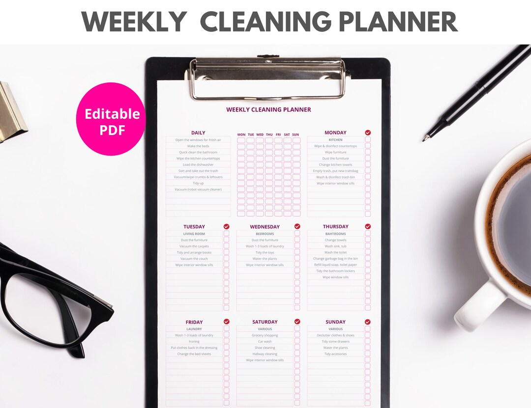 Printable Weekly Cleaning Planner Editable Pdf - Etsy