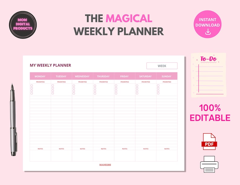 Printable Weekly Planner Editable Pdf - Etsy