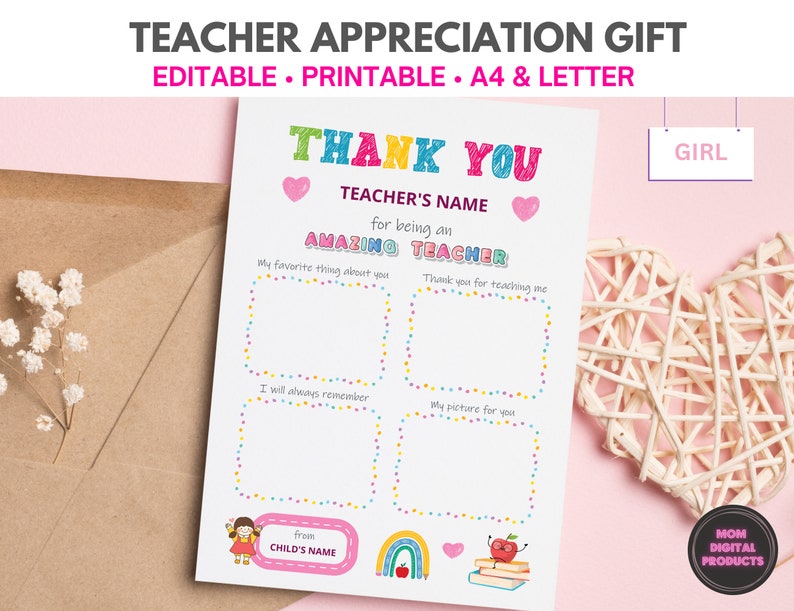 Teacher Appreciation Printable Gift Editable Pdf - Etsy