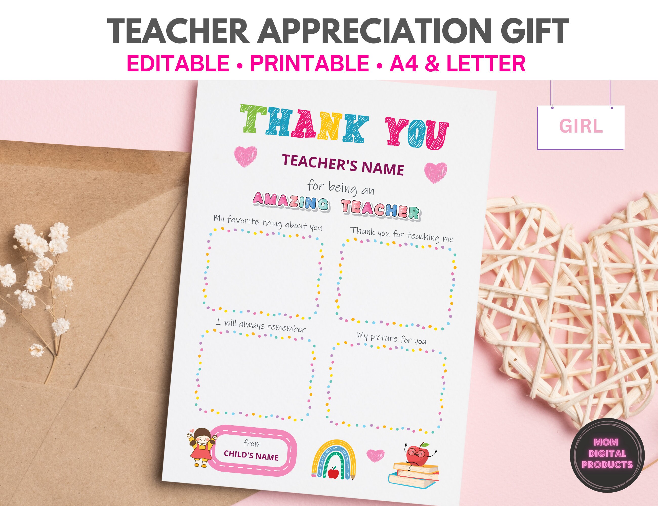 Teacher Appreciation Printable Gift, Editable Pdf - Etsy