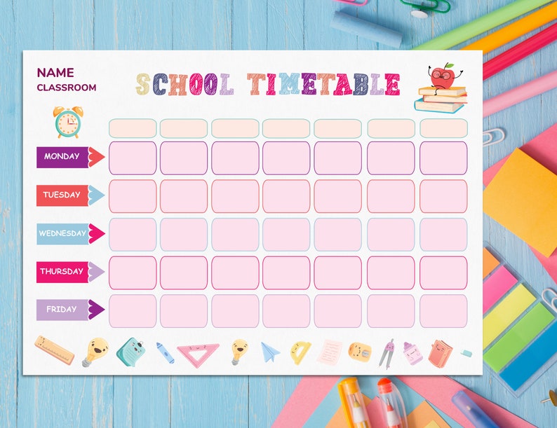 School Timetable| Editable Pdf - Etsy