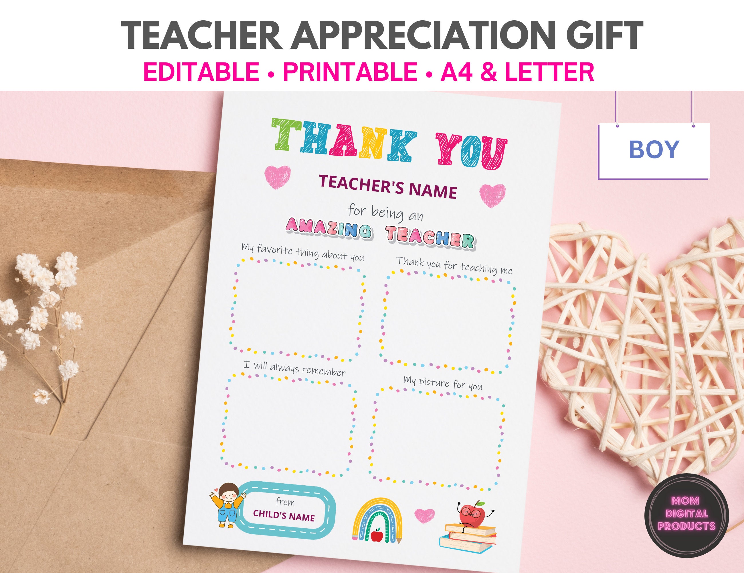 Teacher Appreciation Printable Gift, Editable Pdf - Etsy