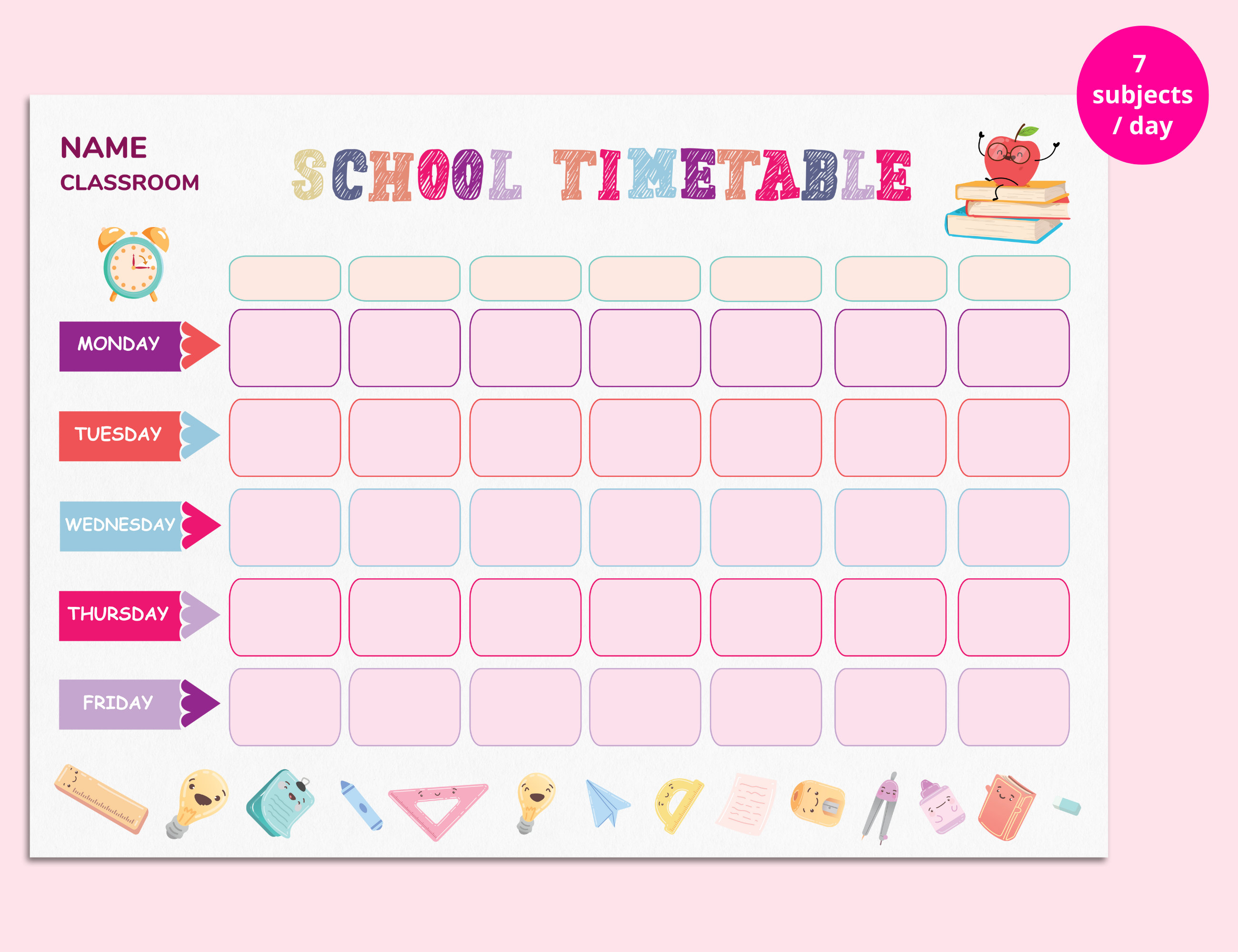 School Timetable| Editable Pdf - Etsy