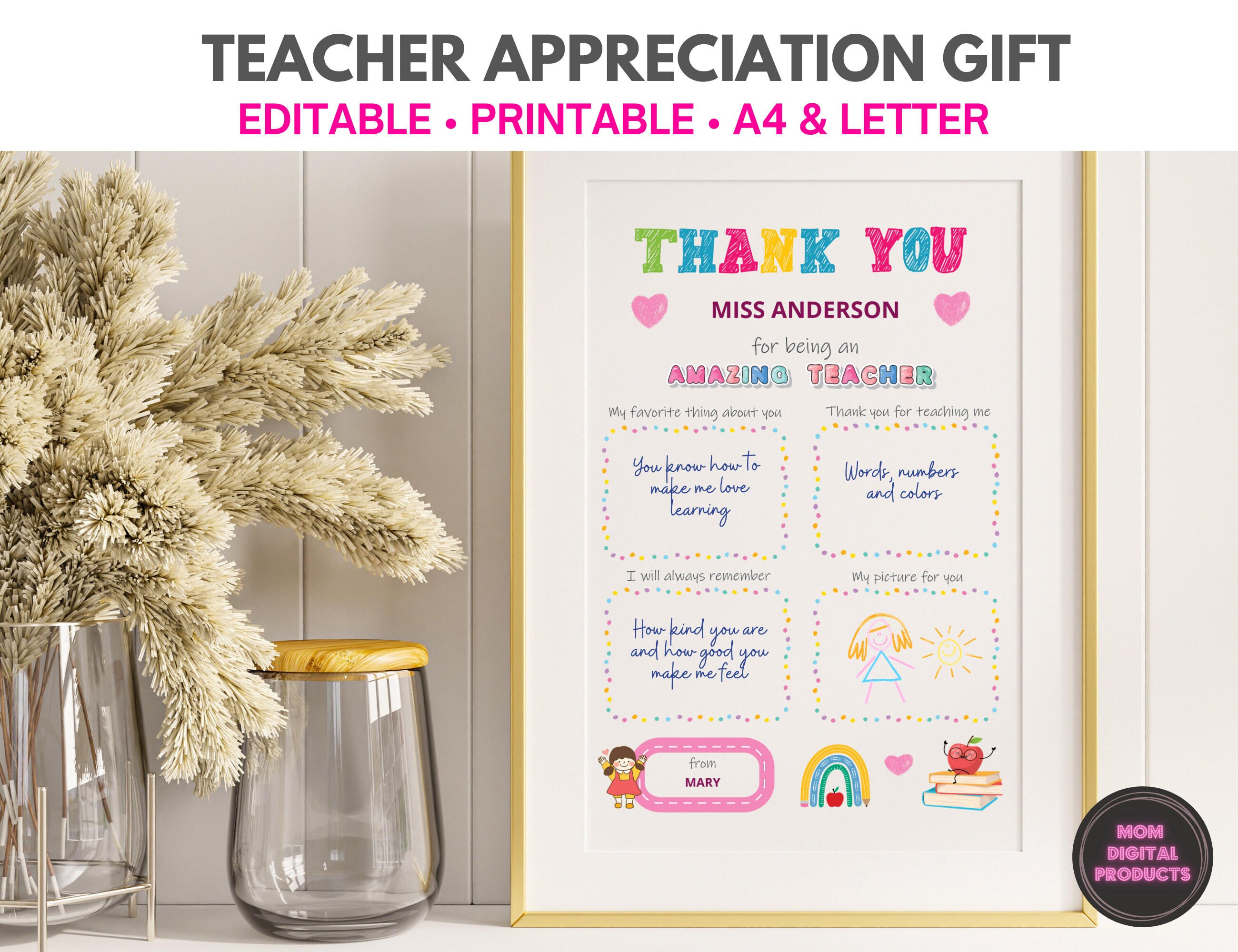 Teacher Appreciation Printable Gift, Editable Pdf - Etsy