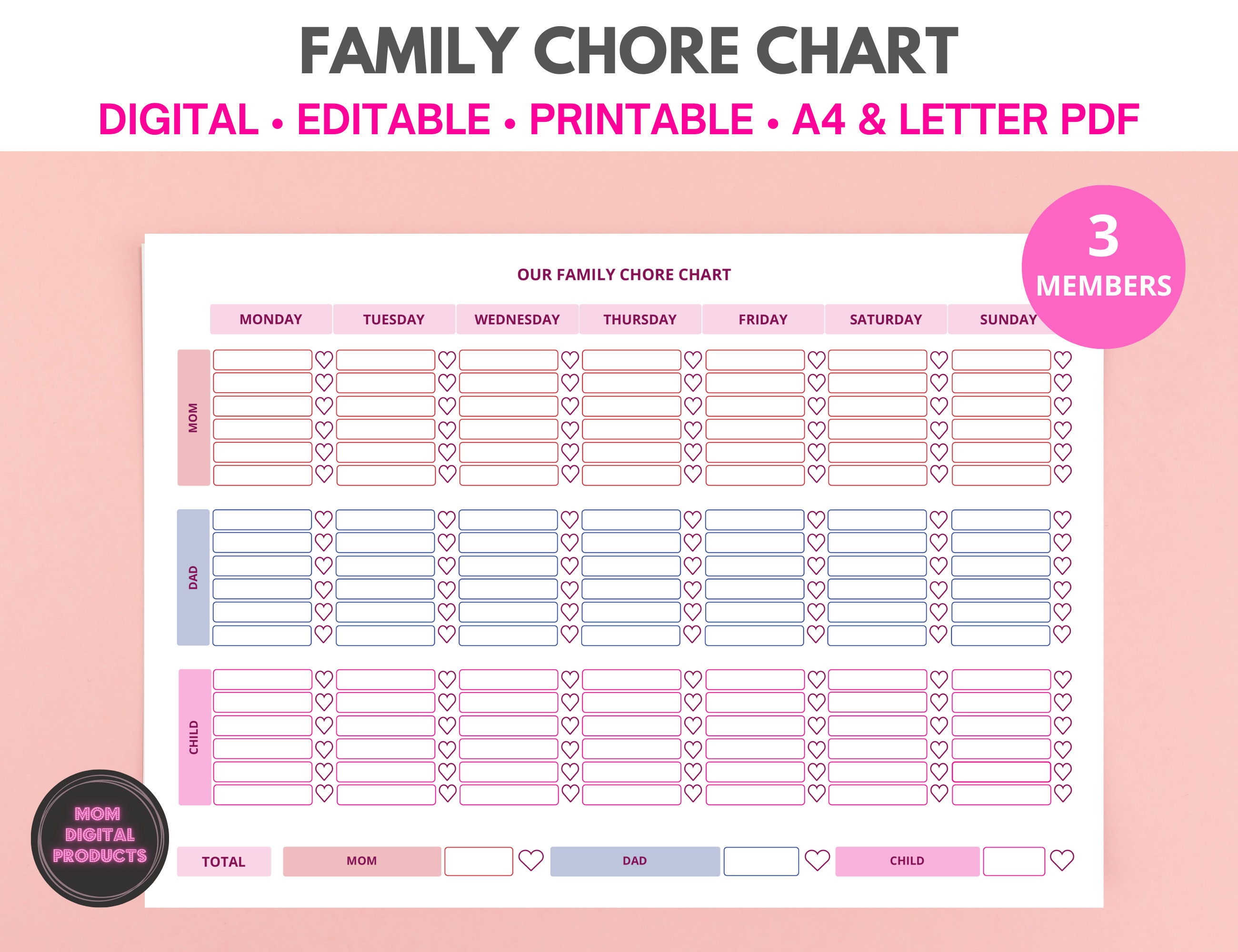 Family Chore Chart, Editable Pdf, Printable Pdf - Etsy