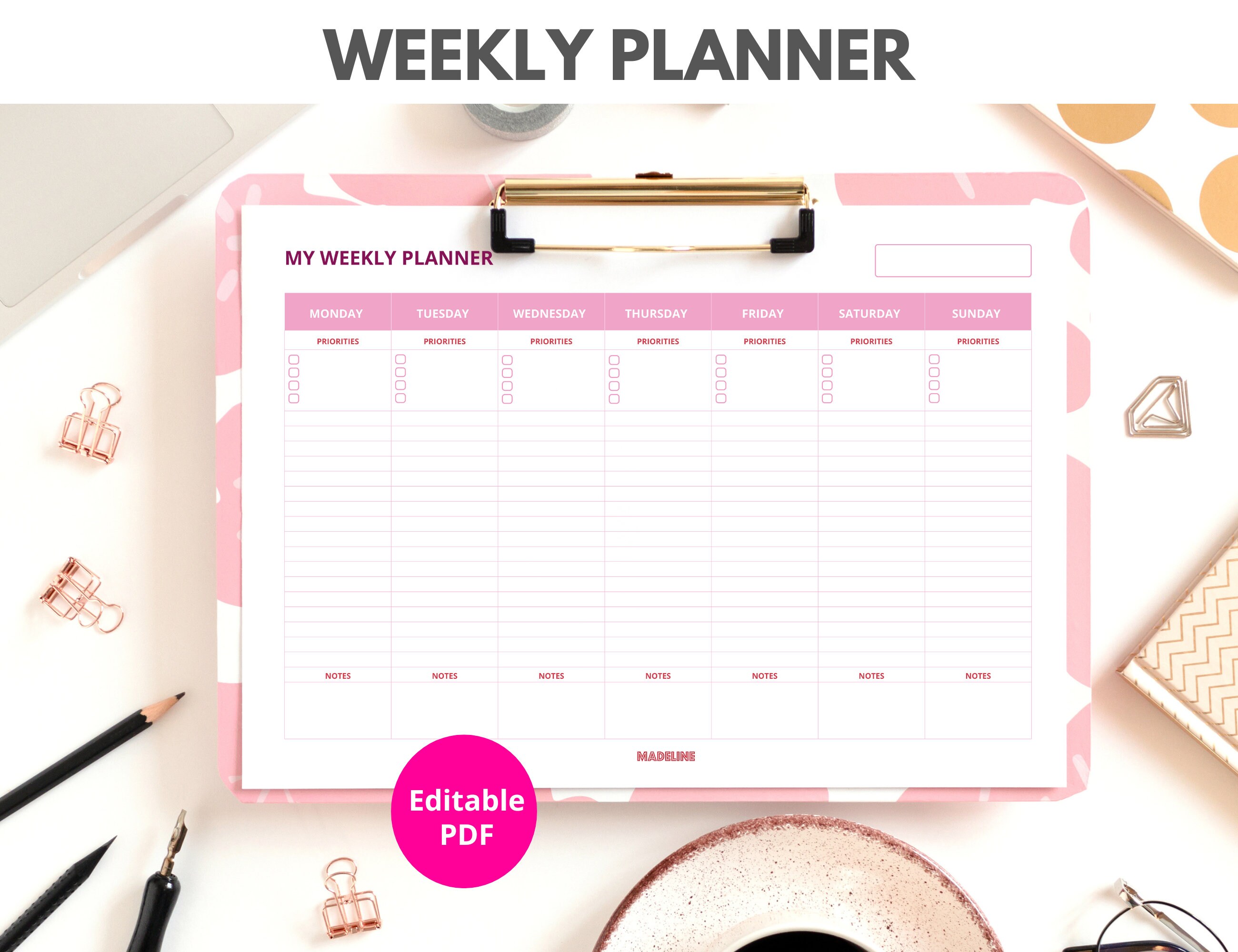 Printable Weekly Planner Editable Pdf - Etsy