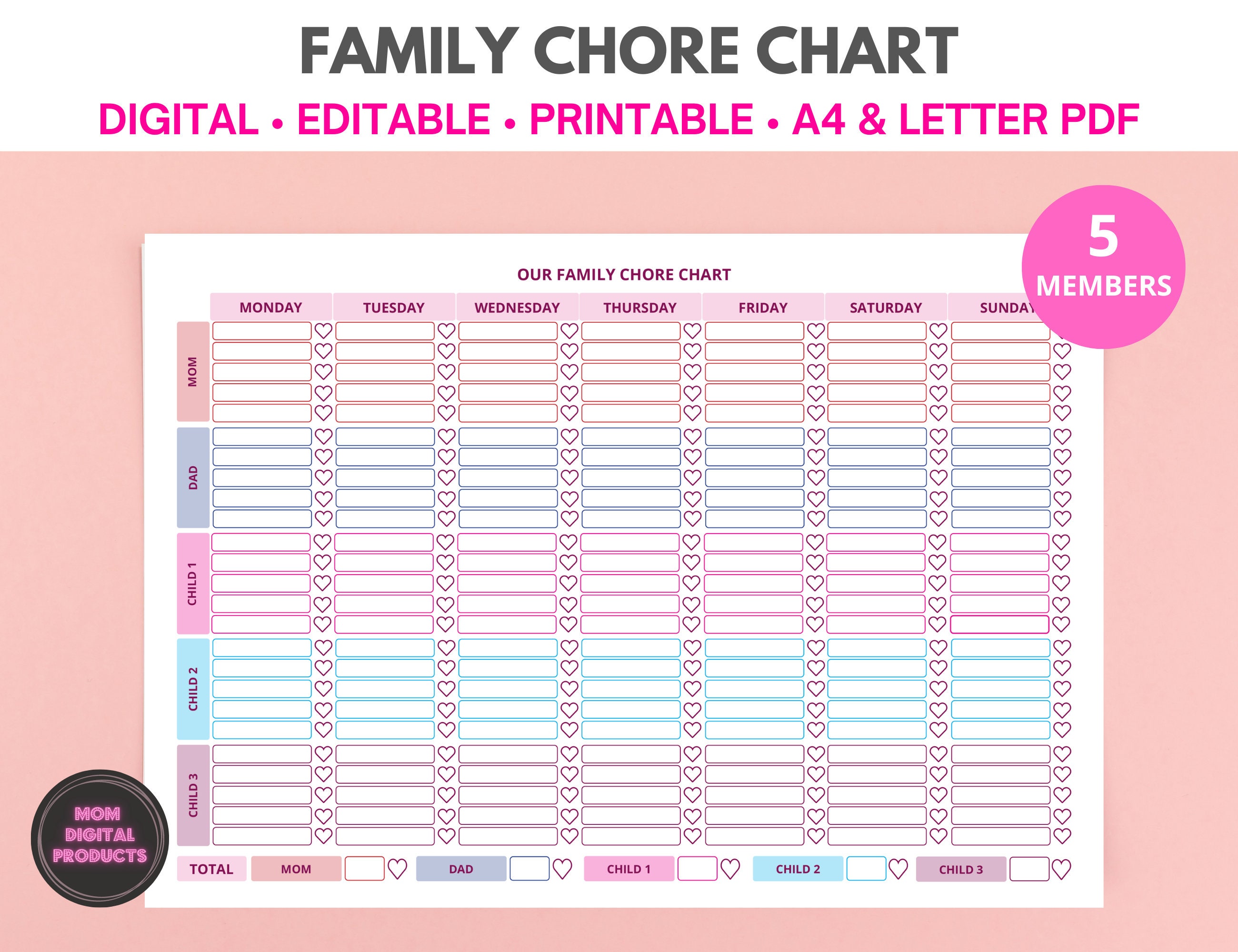 Family Chore Chart, Editable Pdf, Printable Pdf - Etsy