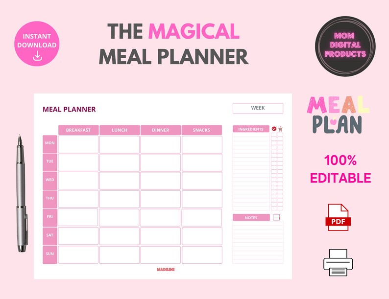 Printable Meal Planner Editable Pdf - Etsy