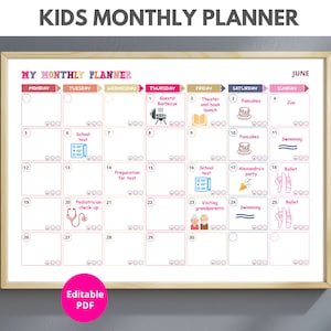 Kids Monthly Planner, Printable Planner, Editable Pdf - Etsy