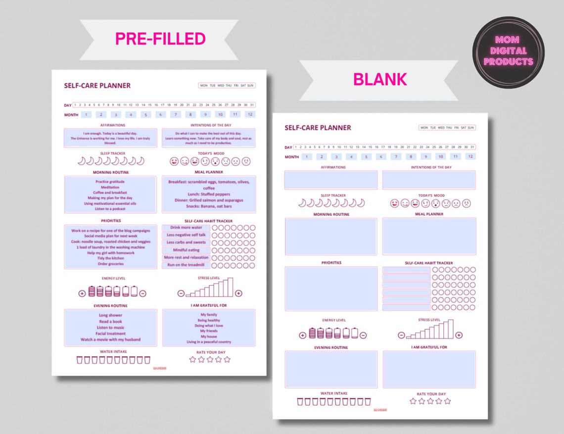 Self Care Planner, Editable Pdf Planner, Wellness Journal - Etsy