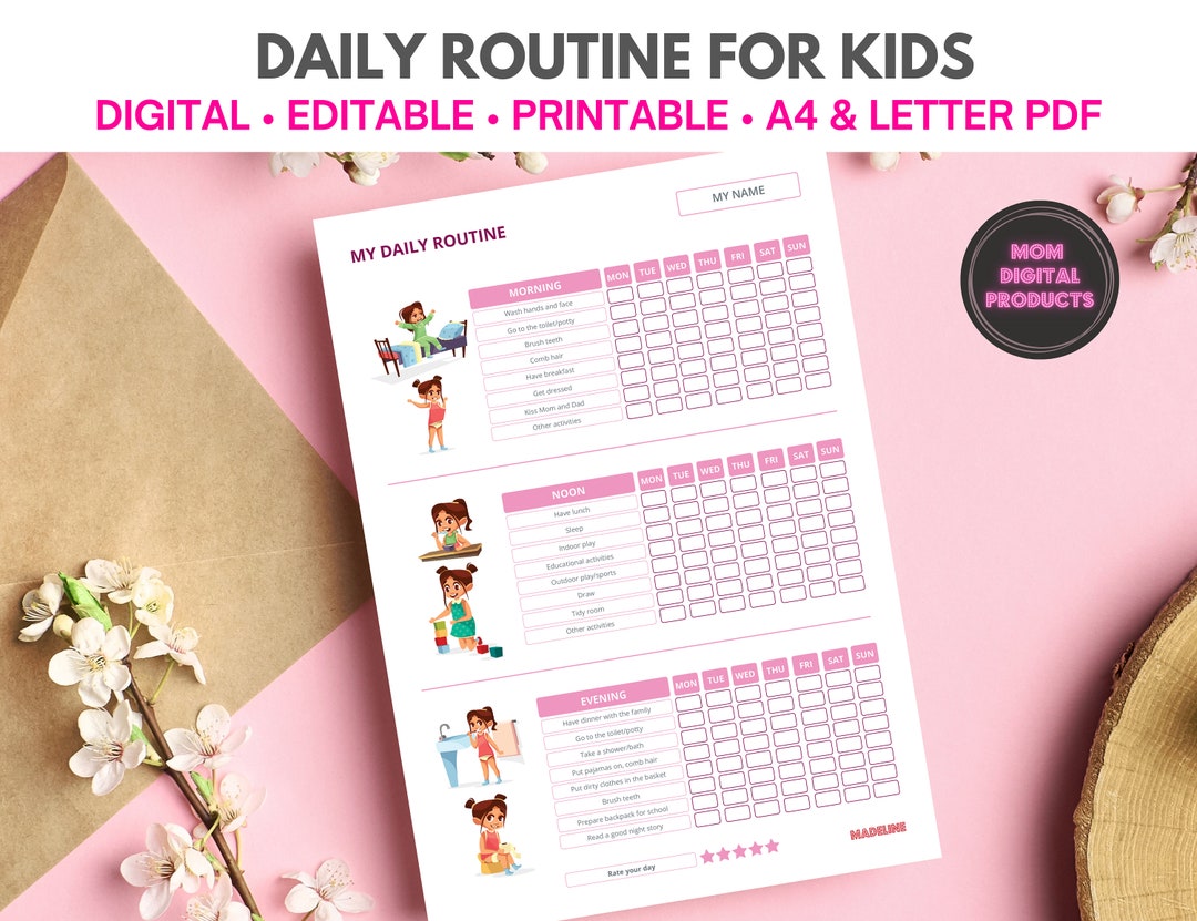 Printable Daily Routine for Kids Editable Pdf - Etsy