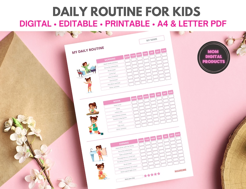 Printable Daily Routine for Kids Editable Pdf - Etsy