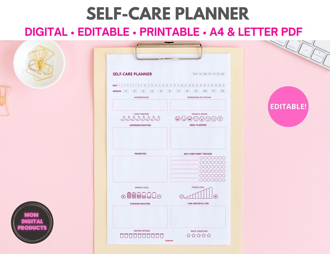 Self Care Planner, Editable Pdf Planner, Wellness Journal - Etsy