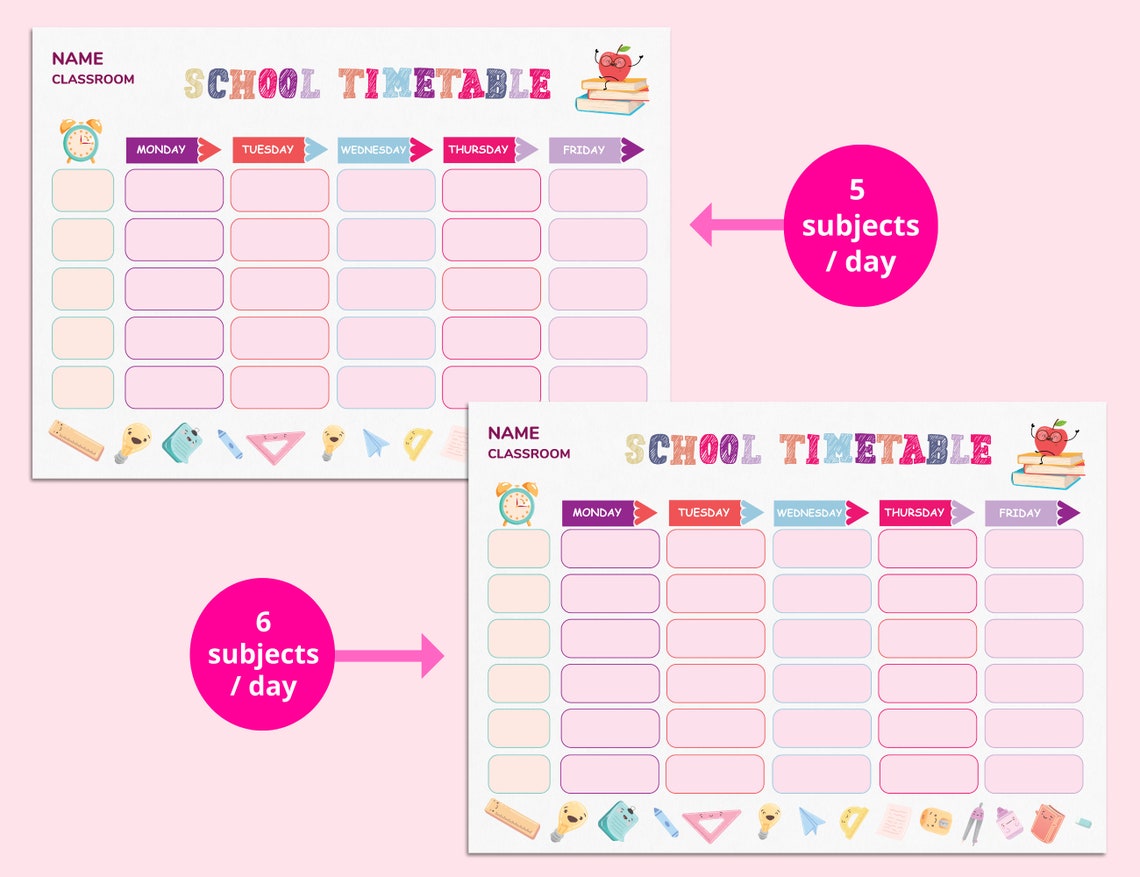 School Timetable| Editable Pdf - Etsy