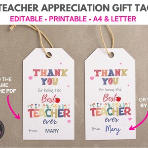 Teacher Appreciation Gift Tag, Editable Gift Tag, Editable Pdf - Etsy