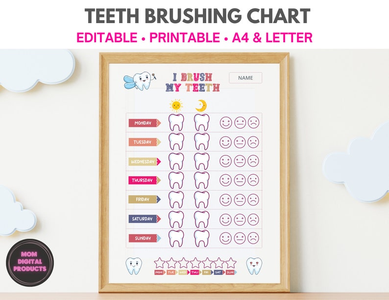 Printable Teeth Brushing Chart Editable Pdf - Etsy