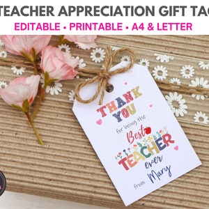 Teacher Appreciation Gift Tag, Editable Gift Tag, Editable Pdf - Etsy