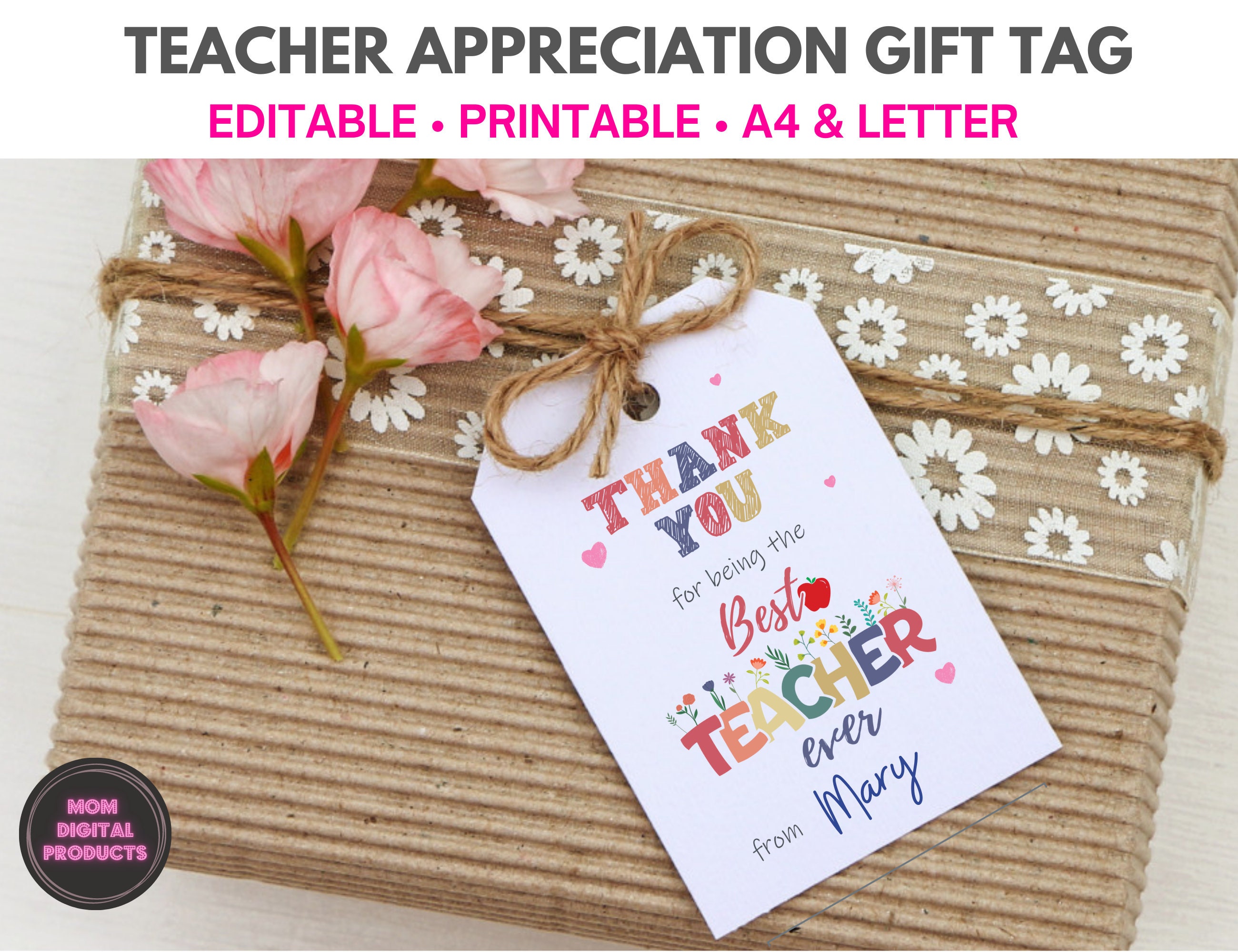 Teacher Appreciation Gift Tag, Editable Gift Tag, Editable Pdf - Etsy