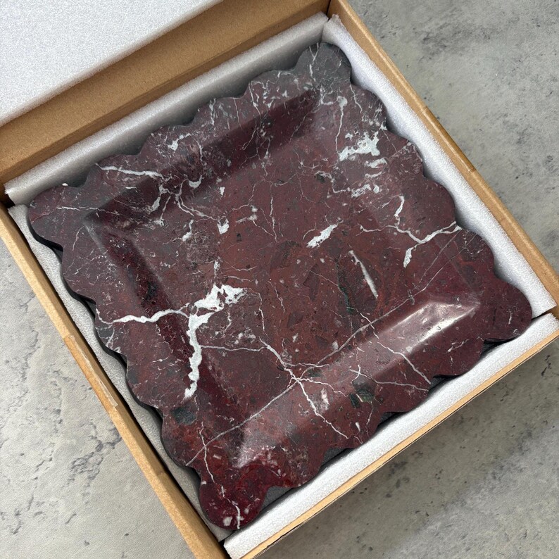 Italian Rosa Levanto Marble Tray: Stone Scalloped Coffee Table Tray ...