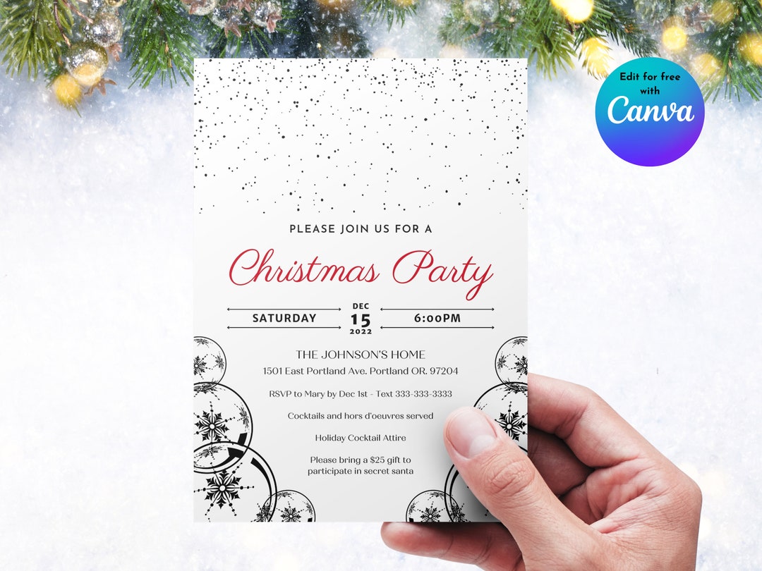 Modern Christmas Party Invitation - Printable Minimalist Card - Snow ...