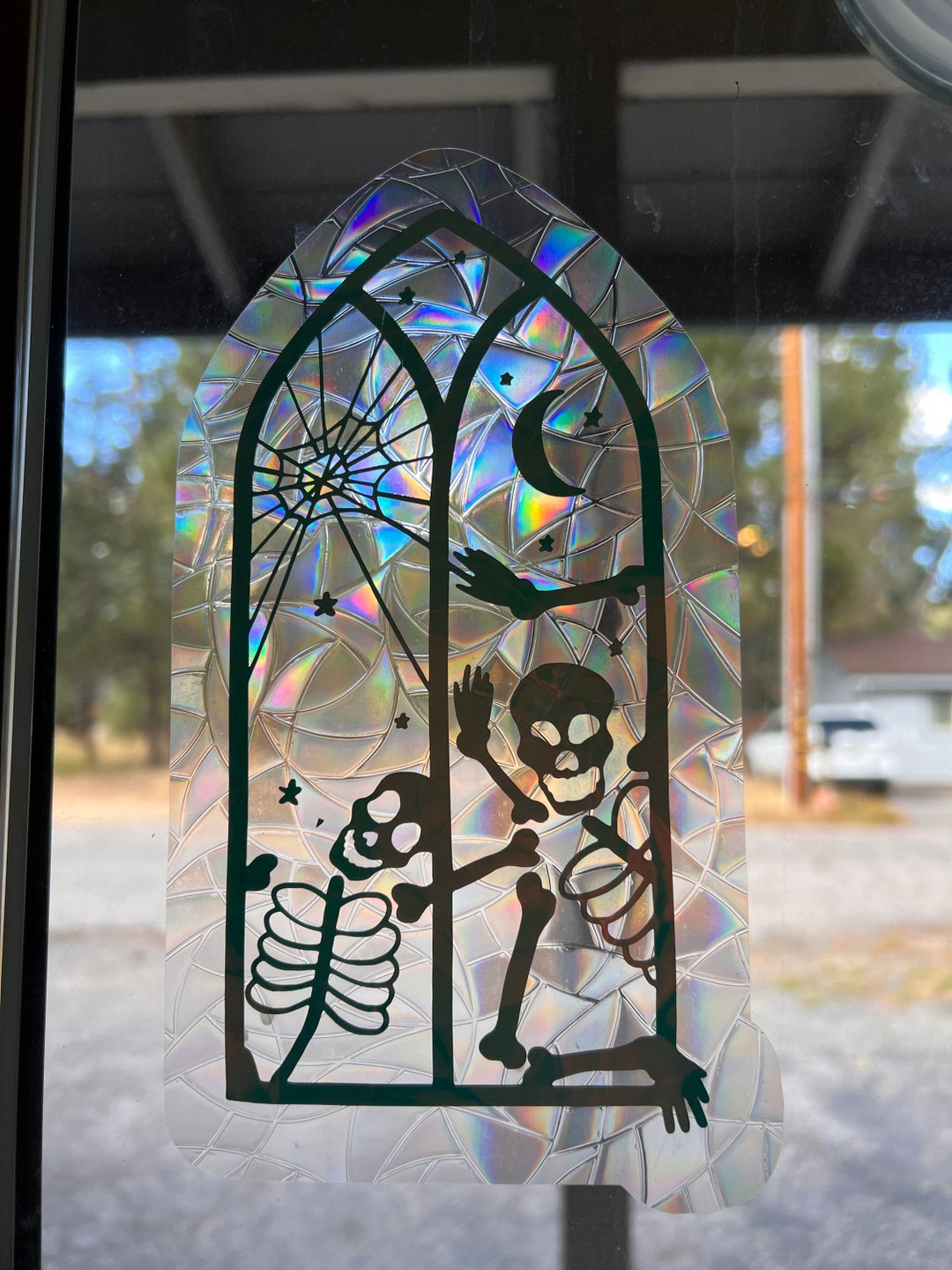Skeleton Window Cling Suncatcher, Halloween Suncatcher Decal, Rainbow ...