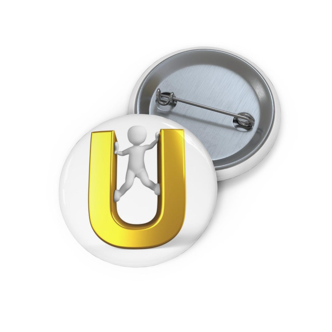 3D Gold Letter U Pin Button | Alphabet Initial Badge - Etsy