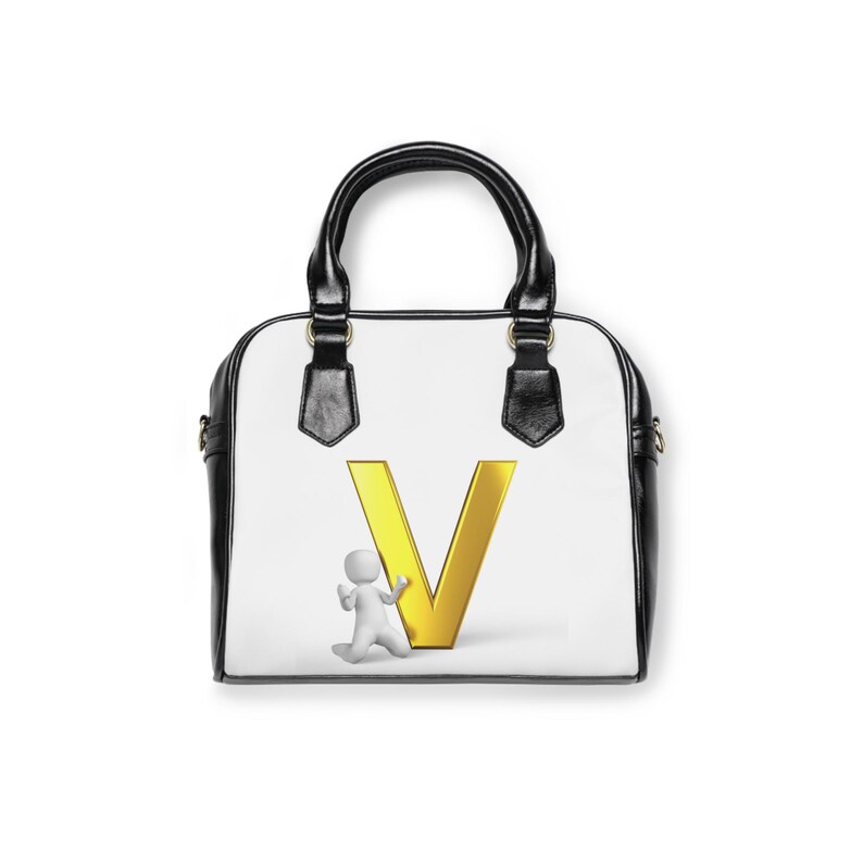 Gold Letter V With Mini Figure Shoulder Handbag | Monogram Initial ...
