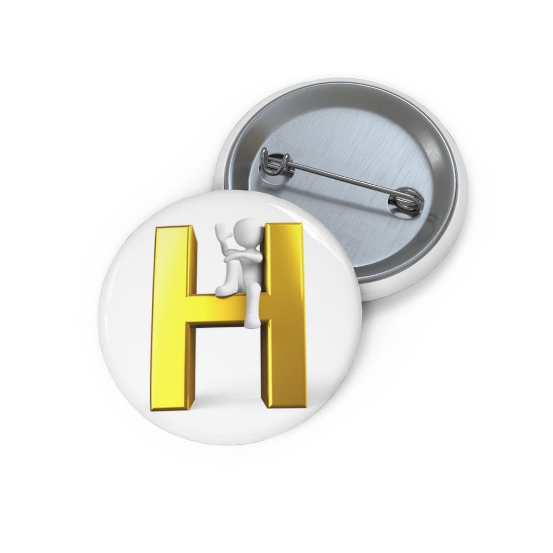 Gold Letter H Pin Button | Initial H Badge, Monogram Accessory - Etsy