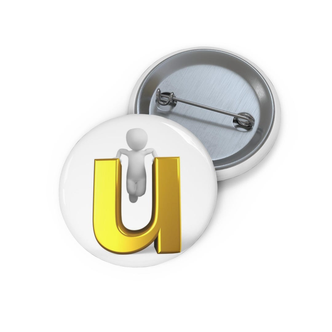3D Gold Letter U Pin Button | Letter U Badge - Etsy