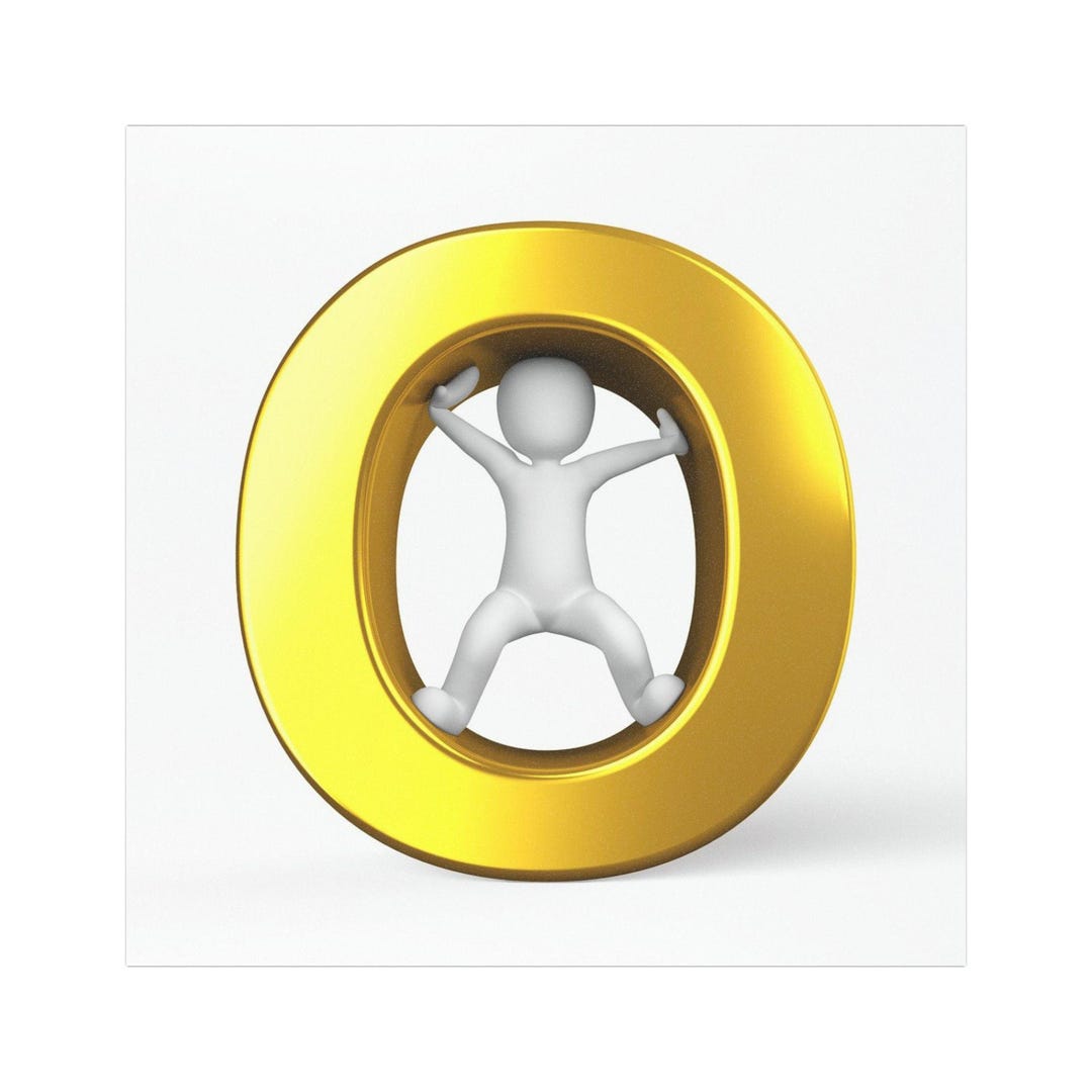 3D Gold O Letter With Stick Figure Car Magnet | Alphabet Monogram ...