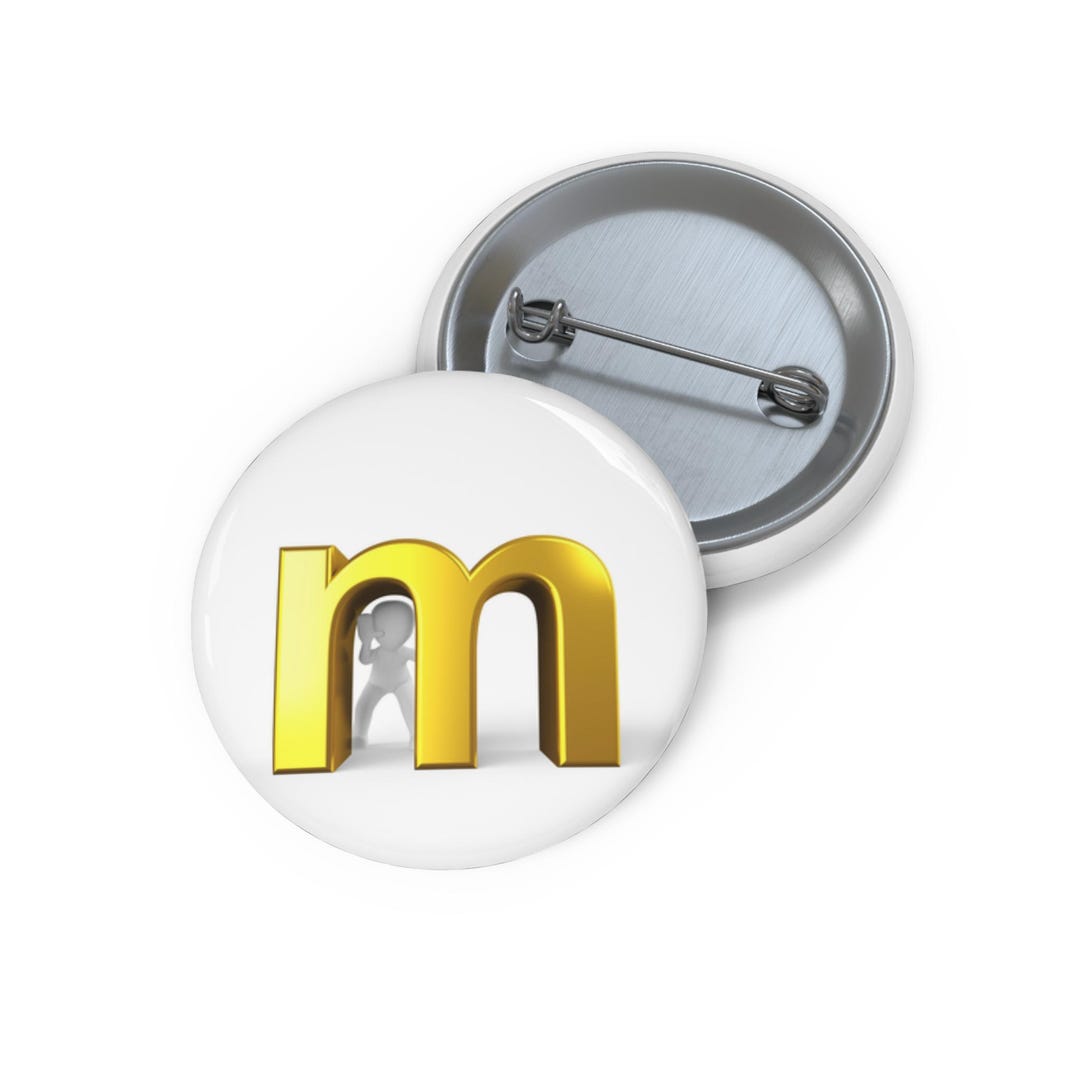 Gold Letter M Pin Button | Custom Initial Round Button - Etsy